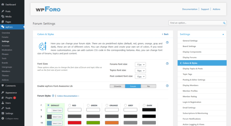 Colors Styles WpForo WordPress Forum Plugin